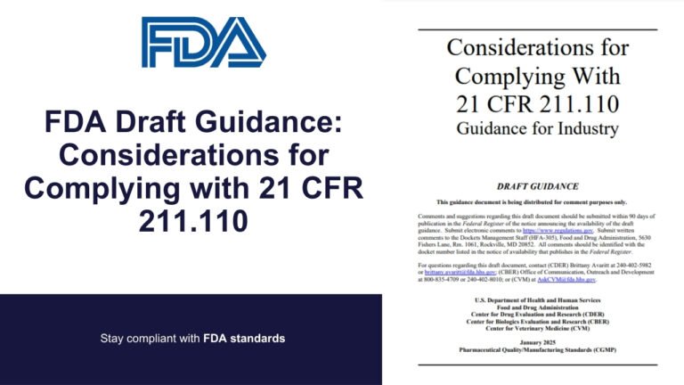 FDA Draft Guidance: Considerations For Complying With 21 CFR 211.110 FDA Draft Guidance: Considerations For Complying With 21 CFR 211.110